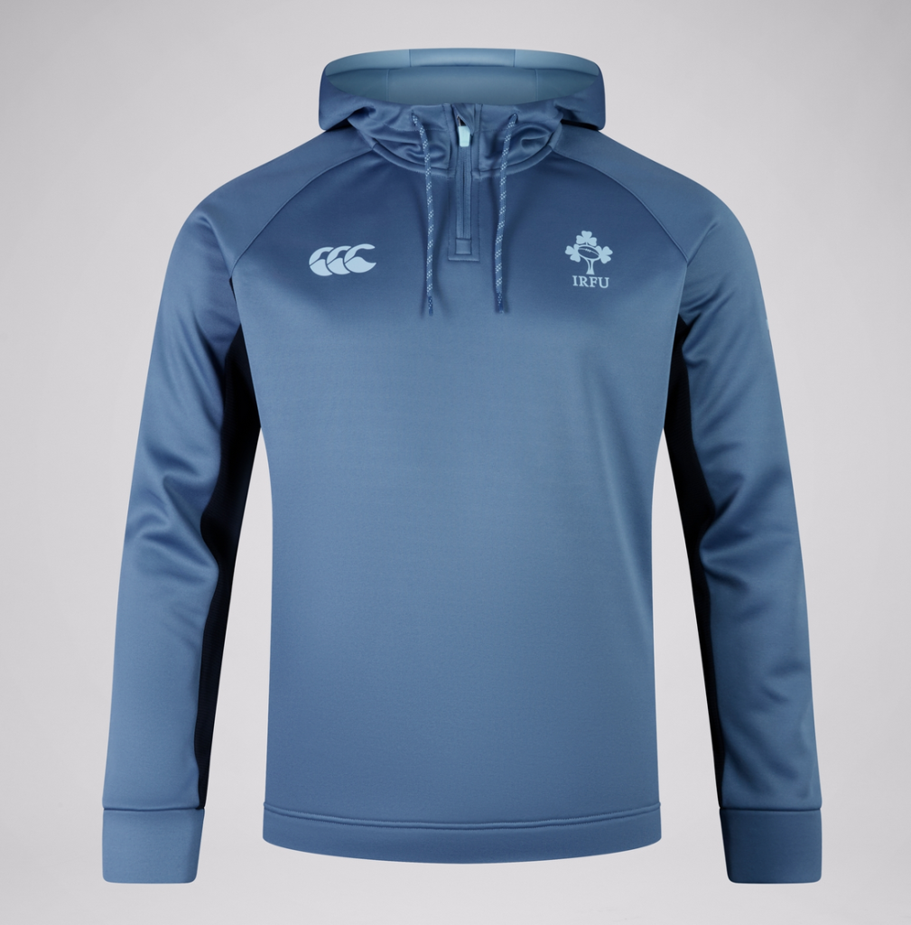 2024/25 Ireland Rugby Overhead 1/4 Zip Hoodie Blue | The Rugby Shop