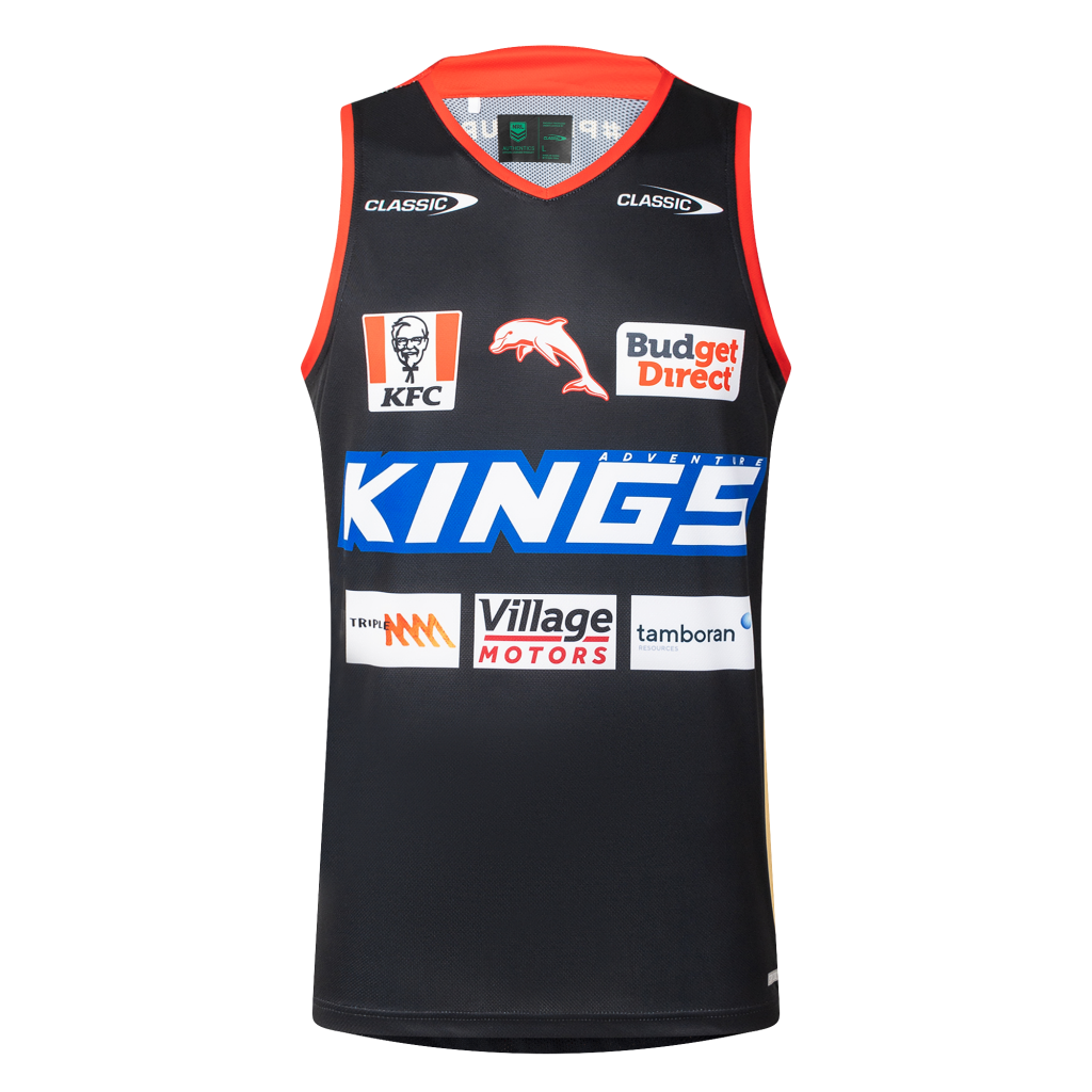 2025 Dolphins Mens Training Singlet/Vest BLK | NRL | The Rugby Shop