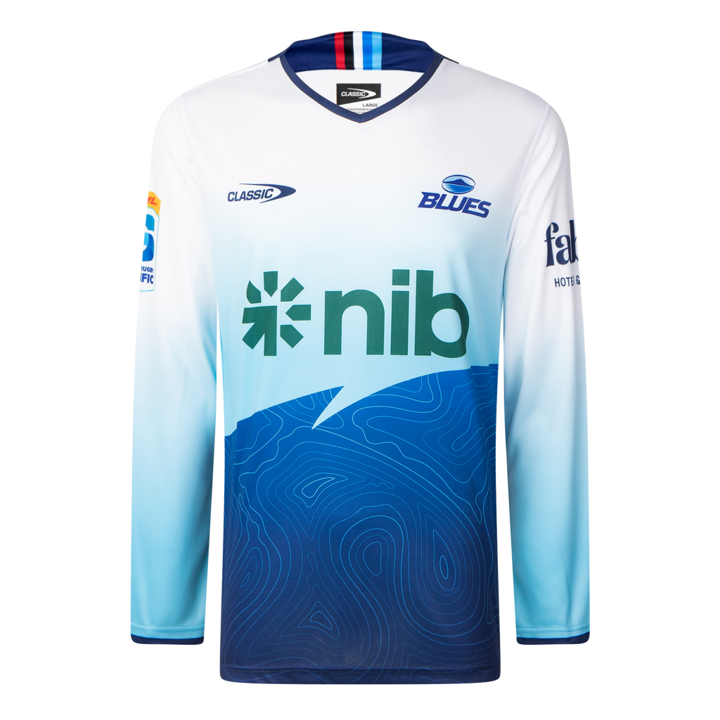 Auckland Blues 2025 Long Sleeve Training T-shirt white | The Rugby Shop
